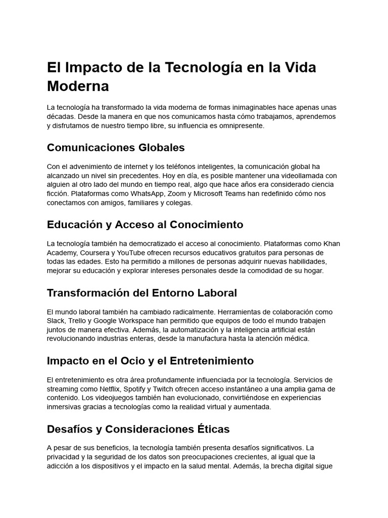Tecnología y su Impacto en la Vida Moderna | PDF | Videotelefonía ...