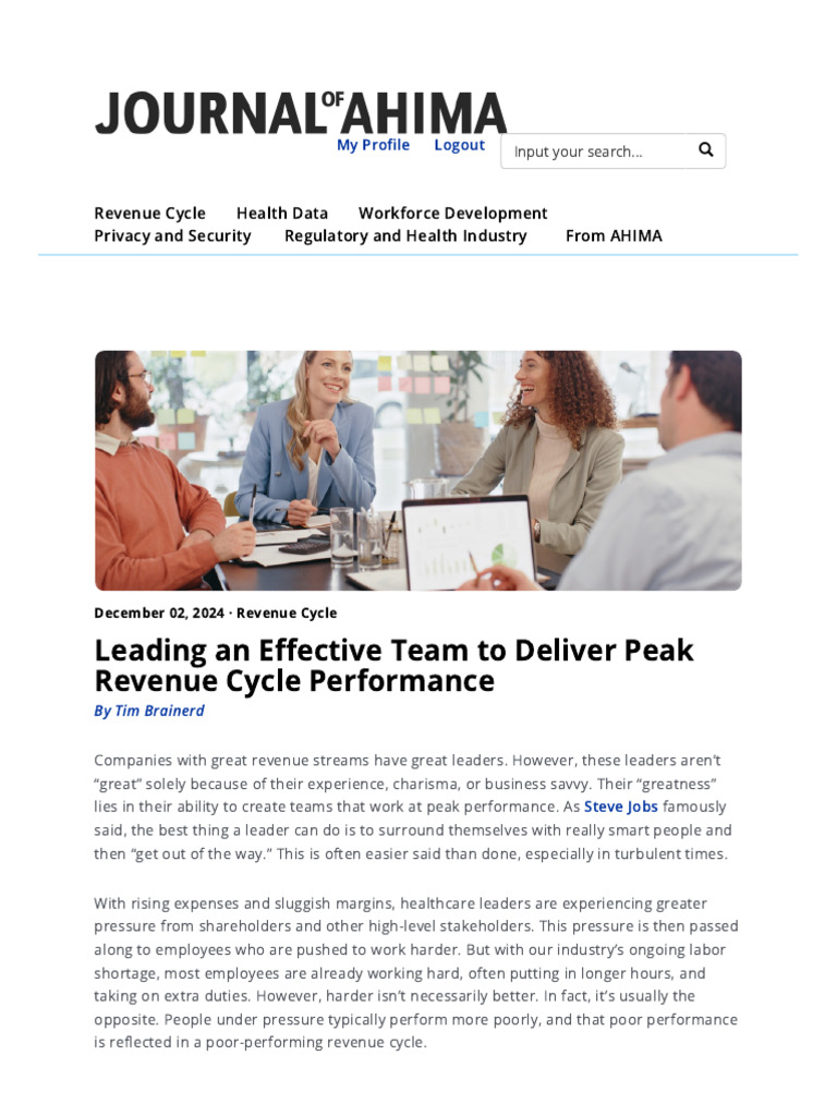 Leading An Effective Team To Deliver Peak Revenue Cycle Performance ...