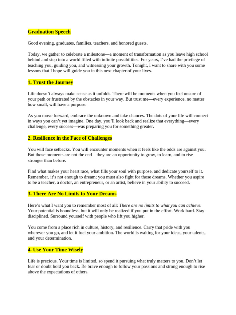 Graduation Speech LM 2 | PDF