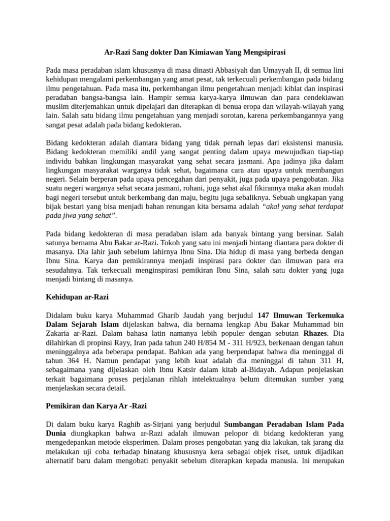 Karya Ar-Razi dalam Kedokteran Islam | PDF