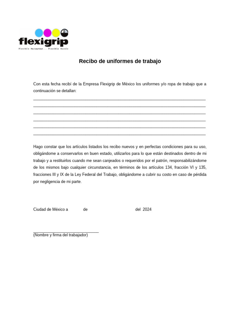 Recibo de Uniformes de Trabajo | PDF