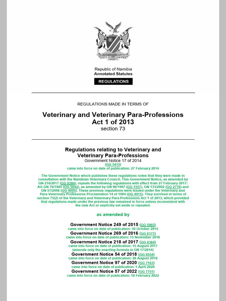 Veterinary and Veterinary Para-Professions Act 1 of 2013-Regulations ...