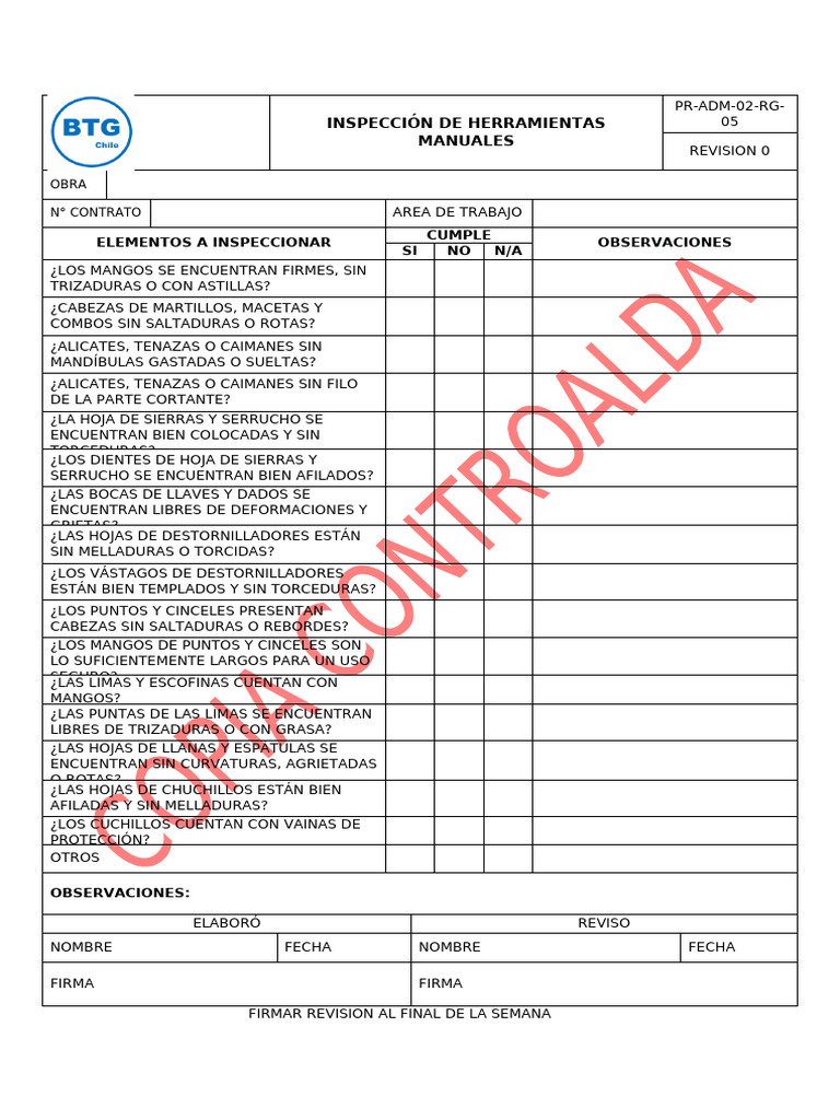 Inspección de Herramientas Manuales | PDF Inspección de Herramientas Manuales | PDF
