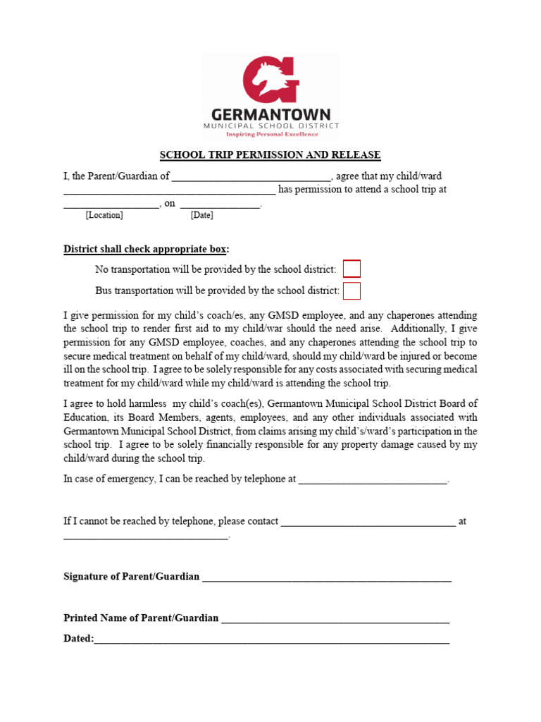 GMSD School Trip Permission and Release | PDF