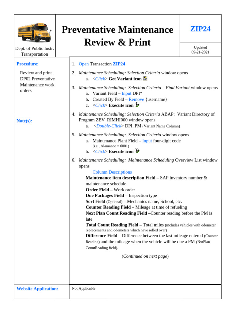 Work Order PM Preventative Maintenance Review Print ZIP24 | PDF ...