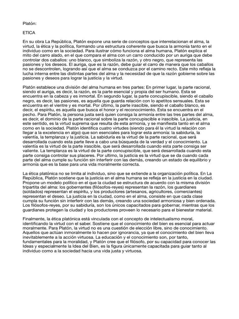 Ética y Antropología en Platón | PDF | Platón | Teoría de sustancias