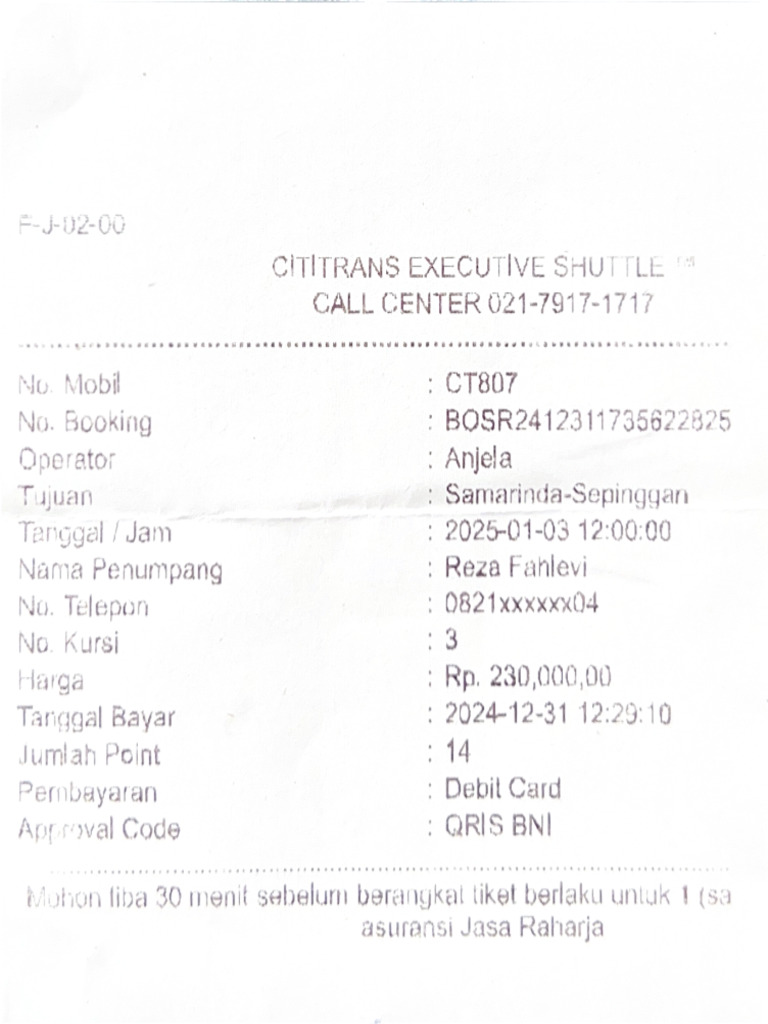 Reimburse Perjalanan Reza Fahlevi 220241772 | PDF