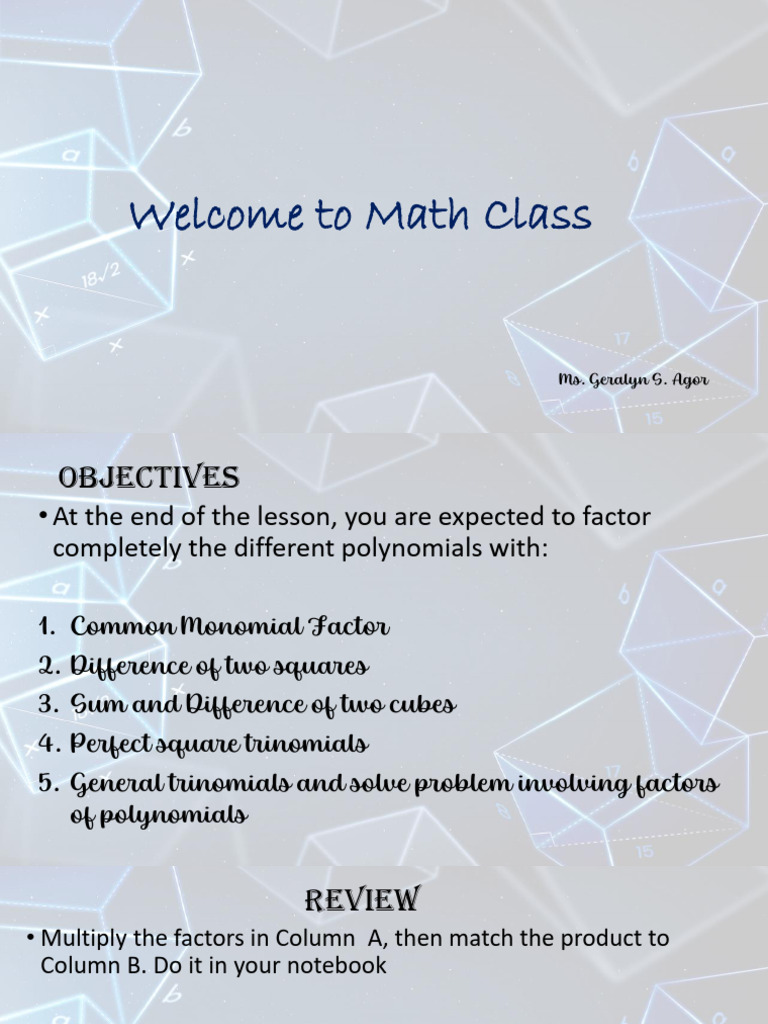 Welcome To Math Class | PDF | Factorization | Polynomial