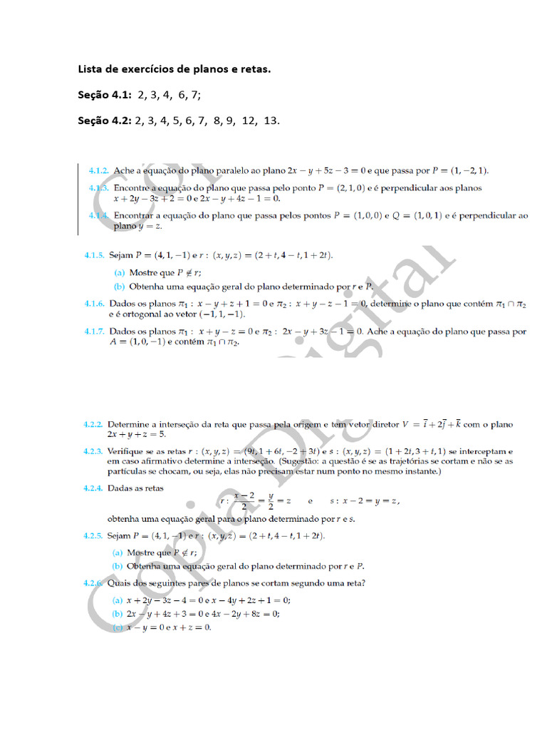 Lista de planos e retas | PDF