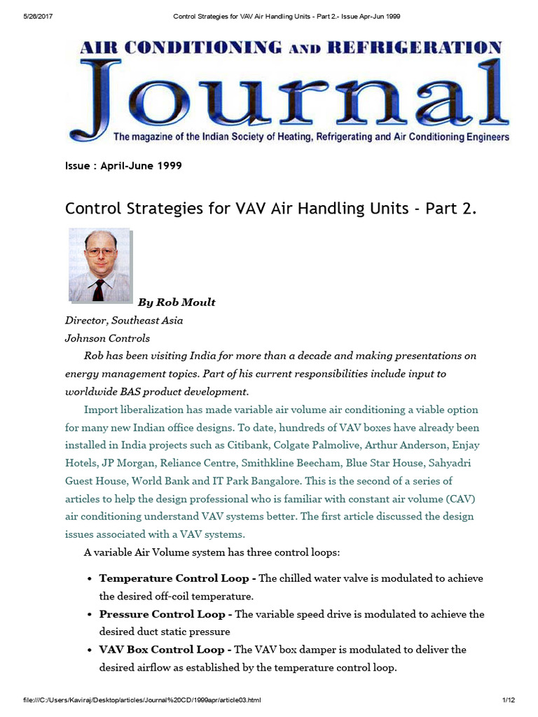Control Strategies For VAV Air Handling Units Part 2. | PDF | Duct ...