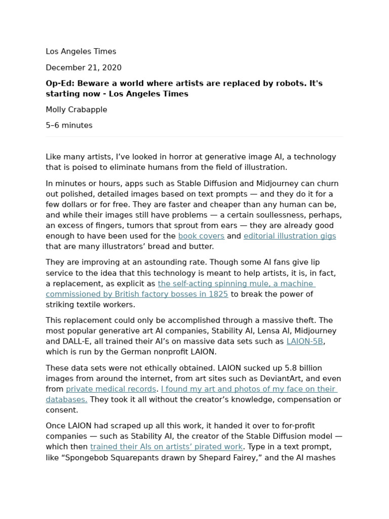 Molly Crabapple Beware A World Where Artists Are Replaced By Robots