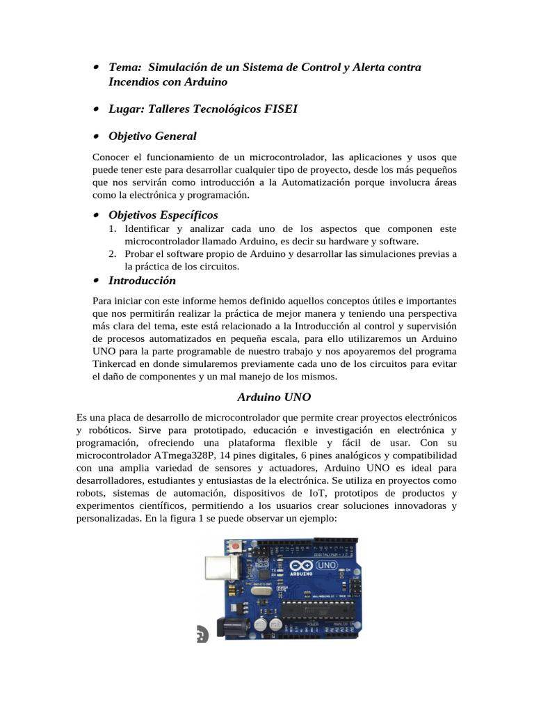 Simulación de Un Sistema de Control y Alerta Contra Incendios Con Arduino | PDF | Electrónica ...