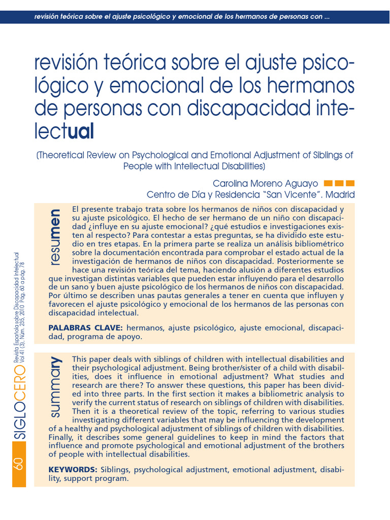 Sugerida Cap 3 Revisión Teórica Sobre El Ajuste Psico - Lógico y Emocional de Los Hermanos de ...