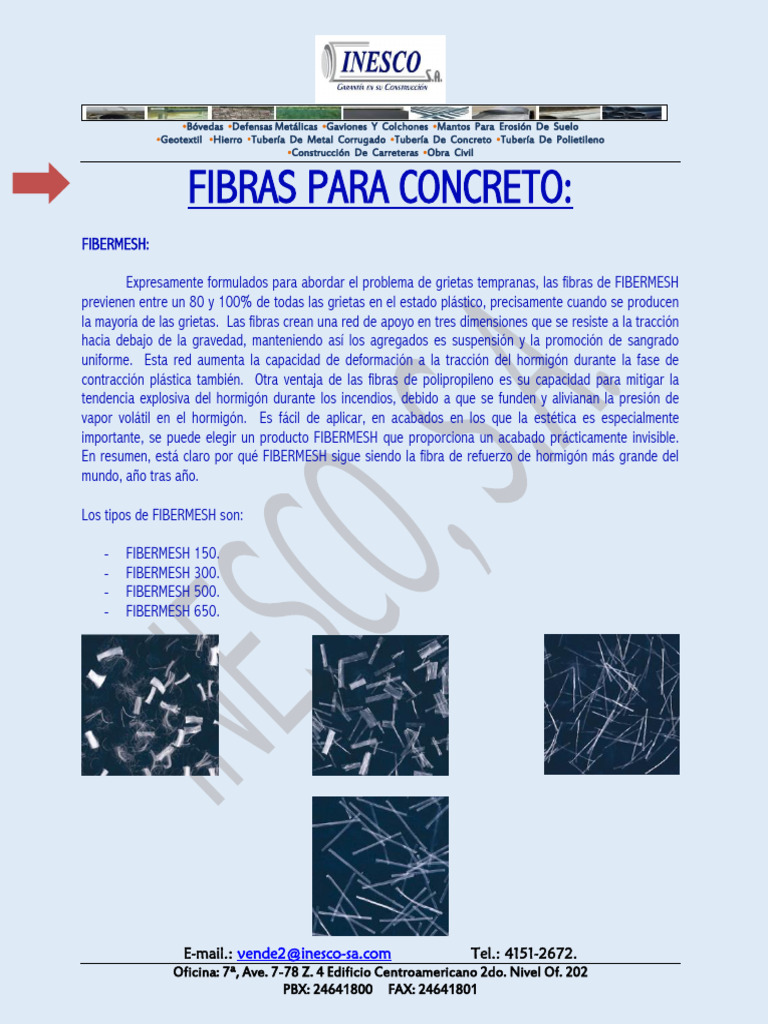 Fibras para Concreto: FIBERMESH, NOVOMESH, ENDURO, NOVOCON | PDF ...