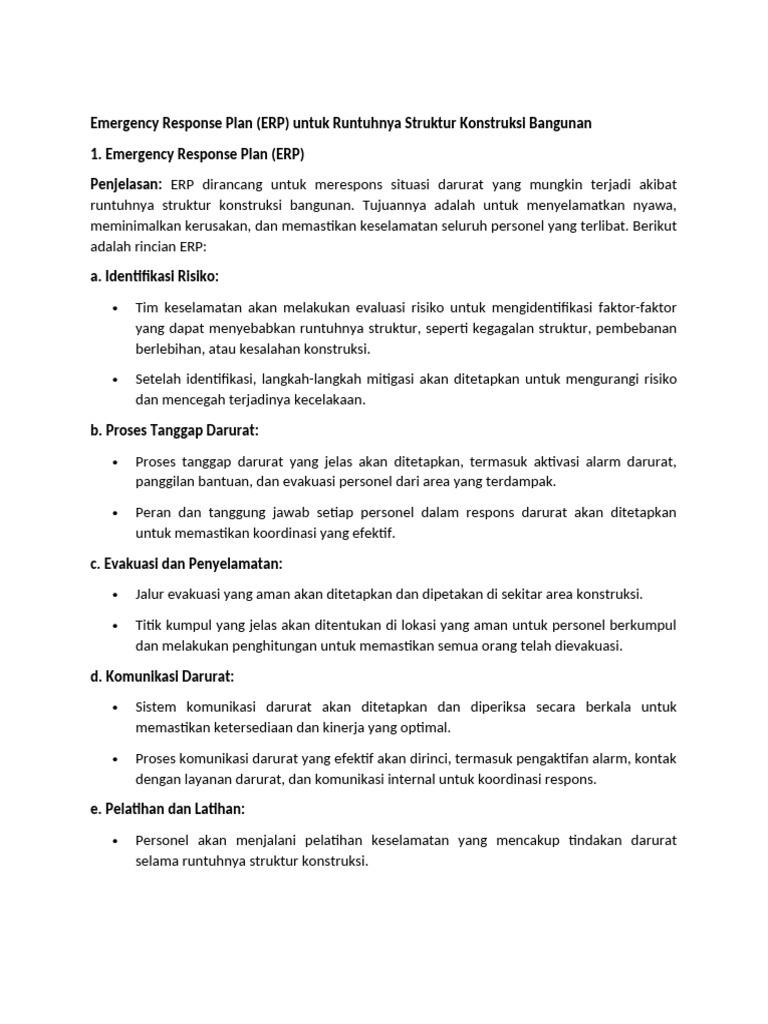 Emergency Response Plan (ERP) Dan Emergency Drill Serta Skenario Tanggap Darurat Runtuhnya ...
