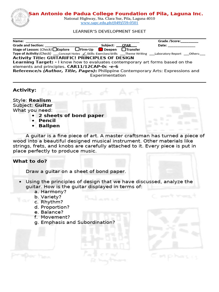 LDS2 - GUITARIFIC! PRINCIPLES OF DESIGN | PDF
