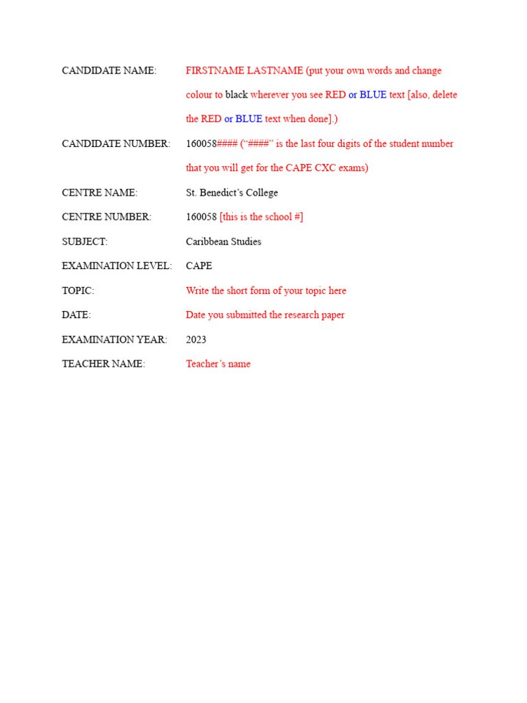 CAPE SBA Template 2022-2023 - 240922 - 174515 | PDF | Apa Style | Pie Chart