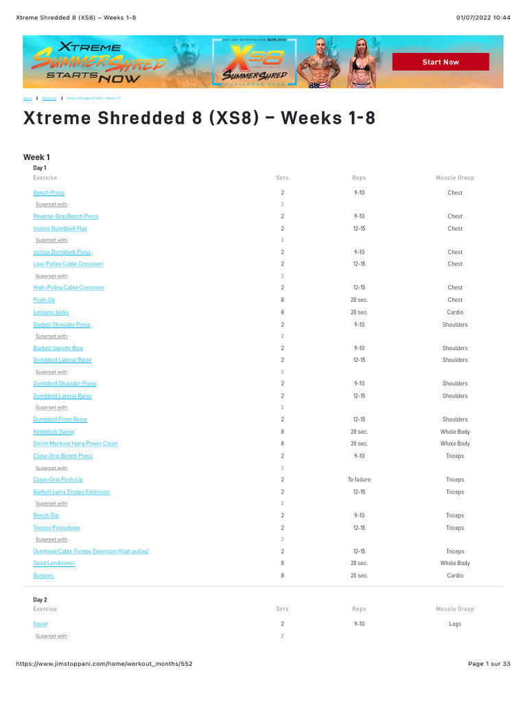 Xtreme Shredded 8 (XS8) - Weeks 1-8 | PDF | Kettlebell | Physical Exercise