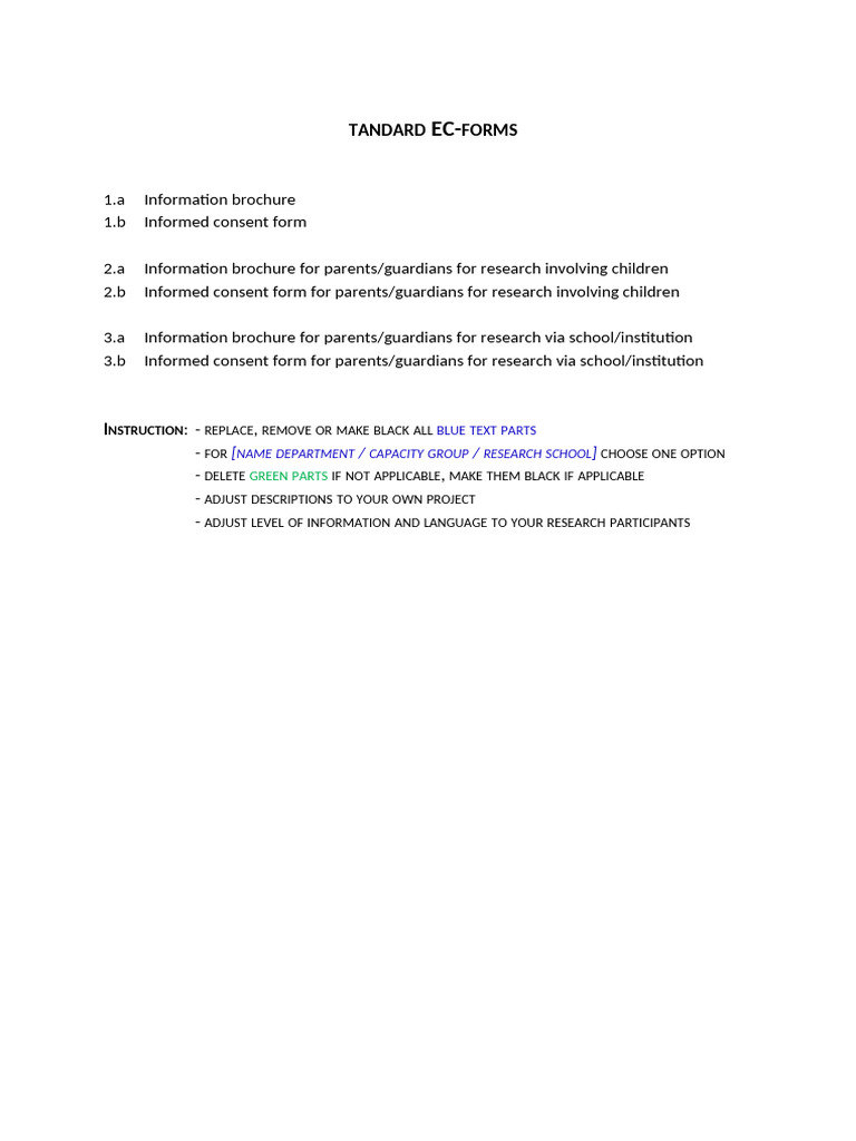 Standard Ec Forms 14092023 | PDF | Consent | Informed Consent