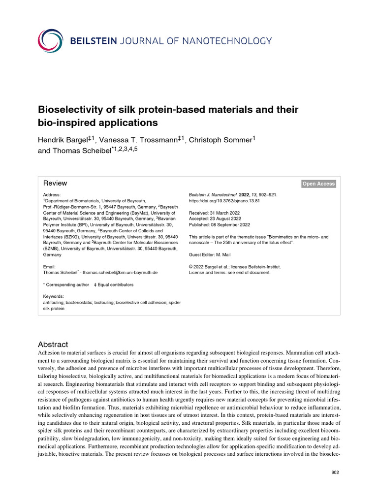 Bioselectivity of Silk Protein-Based Materials and | PDF | Cell ...