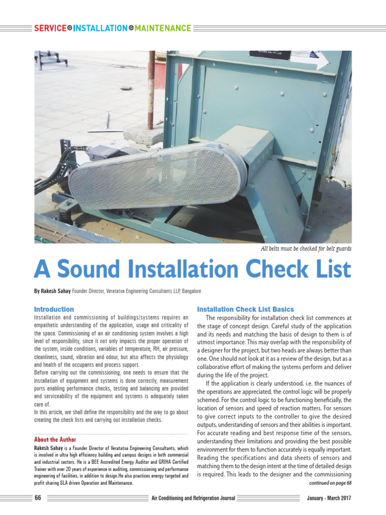 Sound Installation Checklist Guide | PDF | Valve | Duct (Flow)