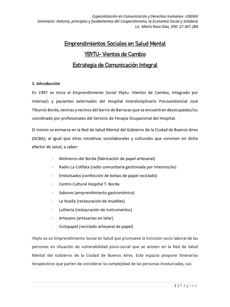 TP Final (1) - Lic. María Rosa Díaz | PDF | Iniciativa empresarial | Institución