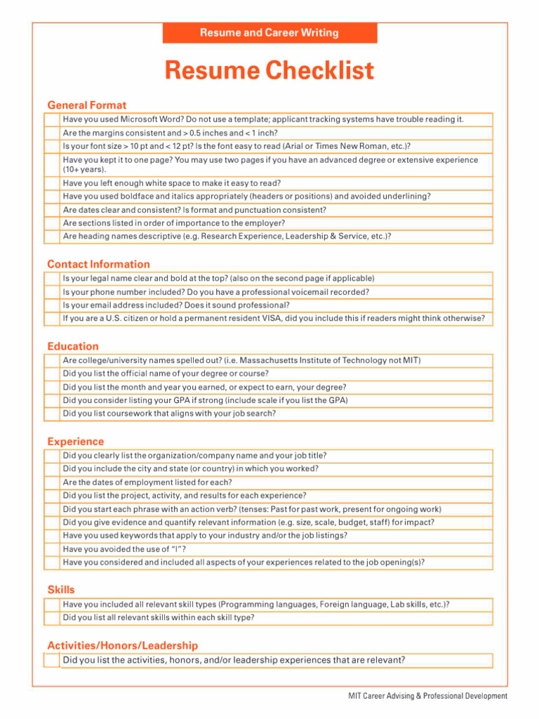 Resume Checklist | PDF