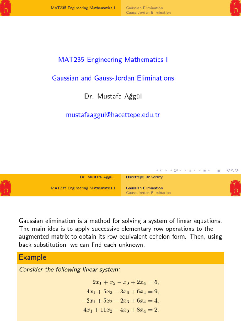Gaussian and Gauss Jordan Eliminations | PDF | System Of Linear Equations | Algorithms