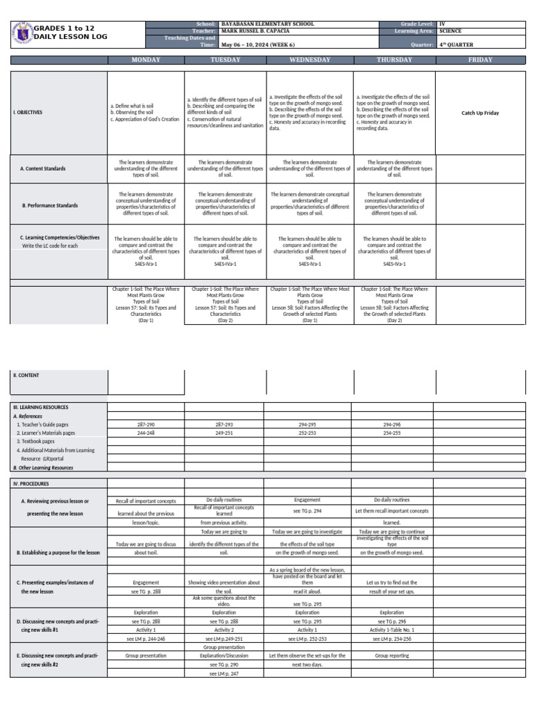 DLL_SCIENCE 4_Q4_W1 | PDF | Learning | Soil