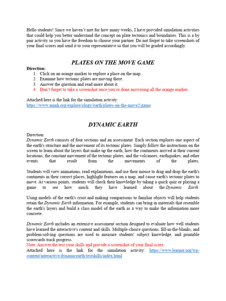 Simulation Activity | PDF | Plate Tectonics | Earth