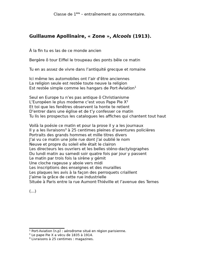 Analyse du poème "Zone" d'Apollinaire | PDF
