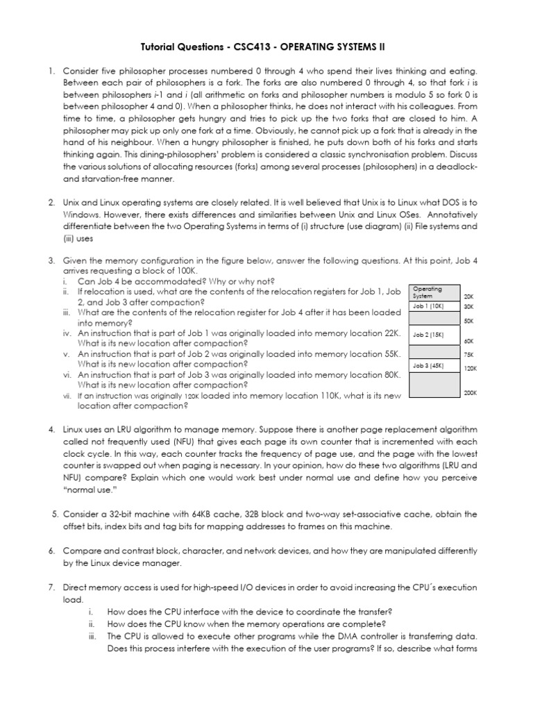 CSC413 Tutorial Questions_2023 | PDF | Operating System | Cpu Cache
