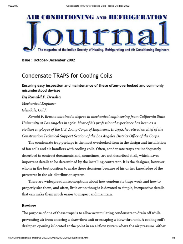 Condensate TRAPS for Cooling Coils | PDF | Water | Mechanical Engineering