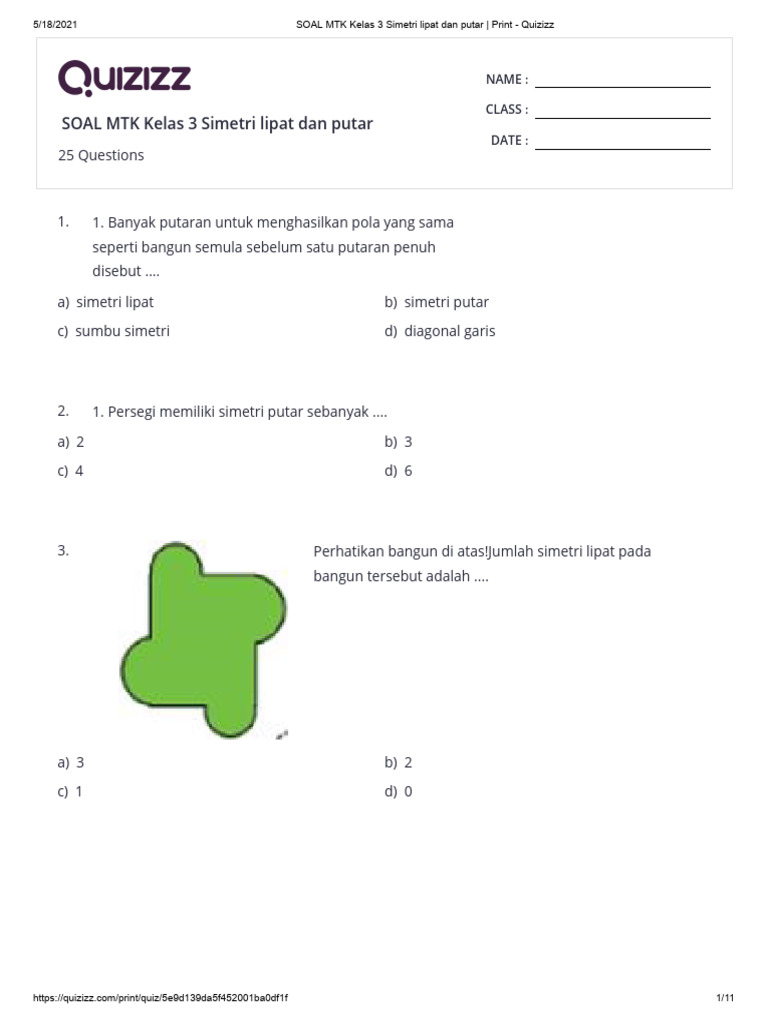 Soal Simetri Kelas 3 SD | PDF