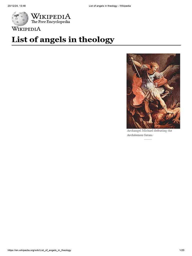 List of Angels in Theology - Wikipedia | PDF | Angel | Archangel