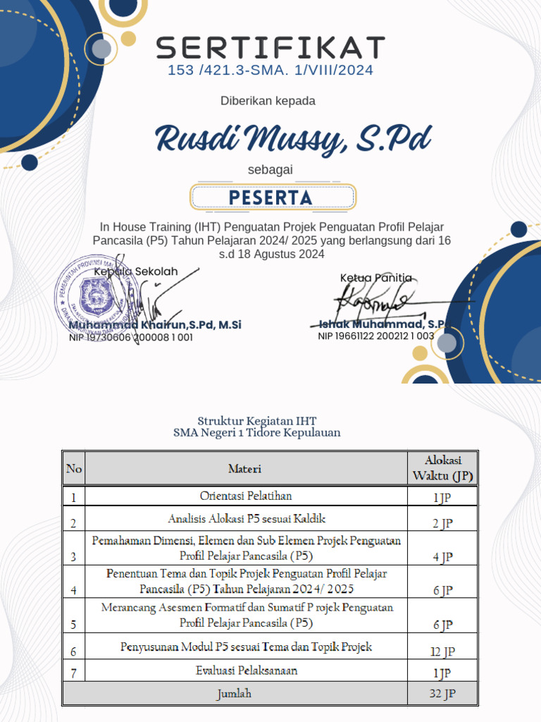 (Buat Banyak 1) SERTIFIKAT IHT P5 | PDF