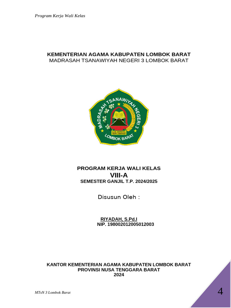 Program Kerja Wali Kelas Viii A Ganjil 2024 | PDF