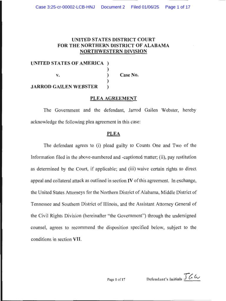 Killen Police Officer Plea Agreement | PDF | United States Federal ...