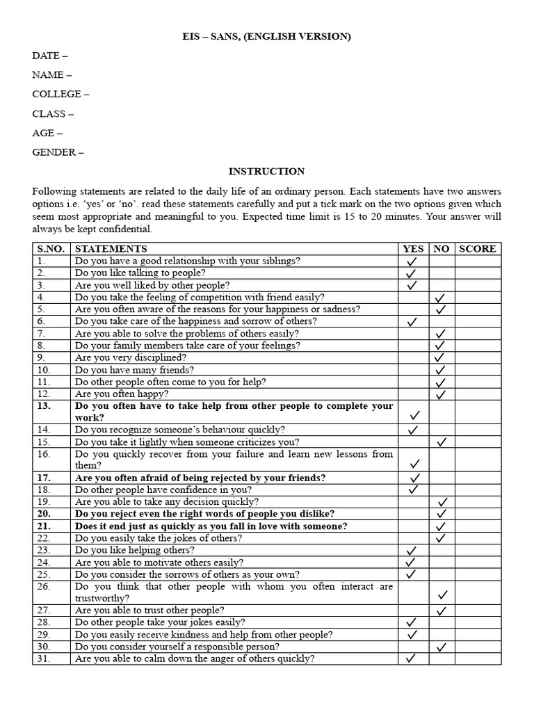 Emotional Intelligence Scale | PDF