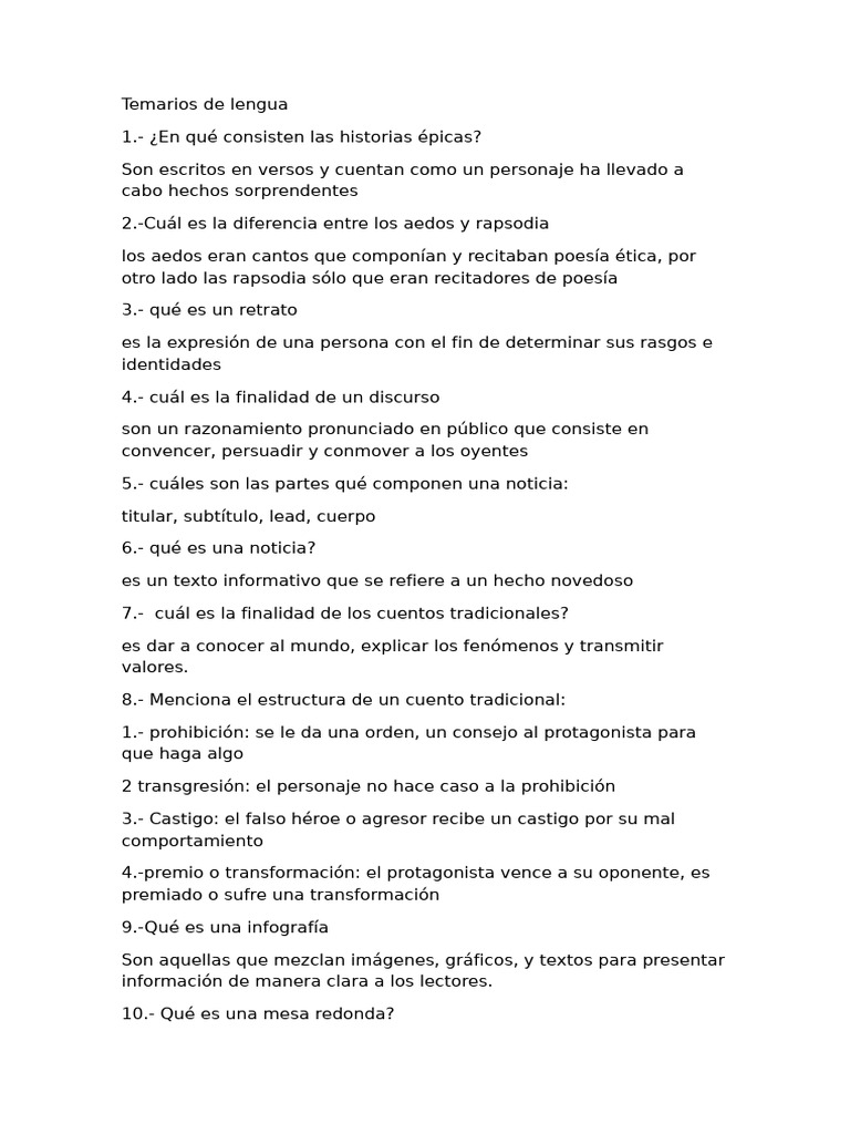 Temario de Lengua: Conceptos Clave | PDF