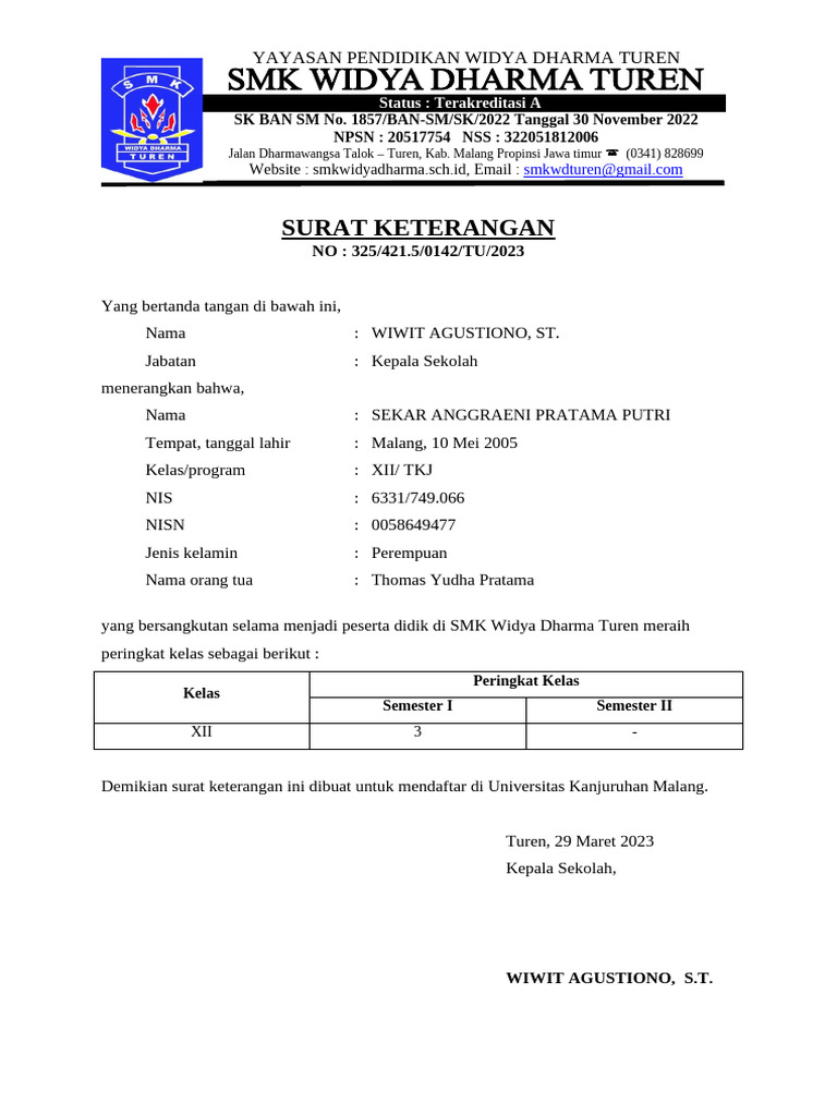 Surat Keterangan Prestasi | PDF