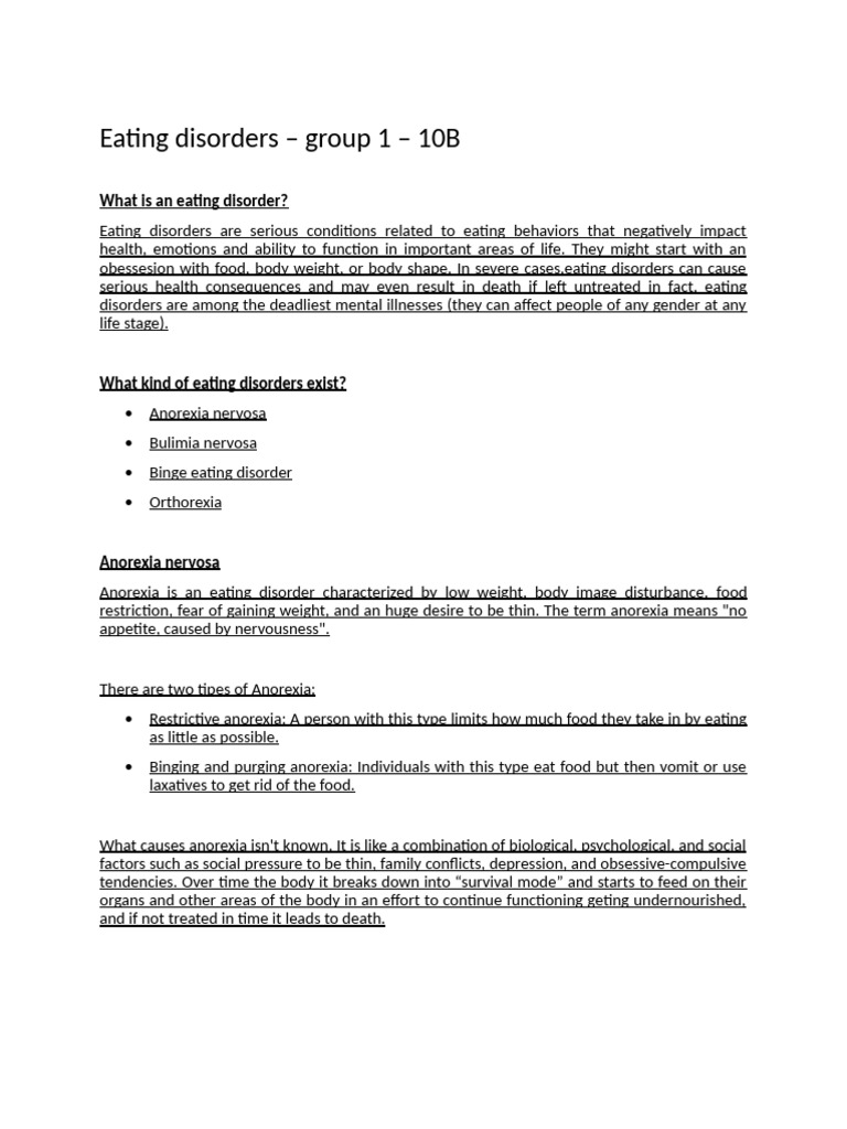 Eating Disorders 1 | PDF | Eating Disorder | Anorexia Nervosa