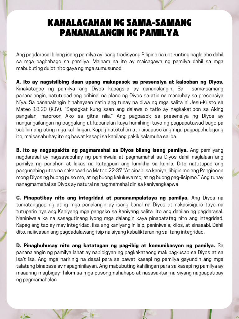 Kahalagahan NG Sama-Samang Pananalangin NG Pamilya | PDF