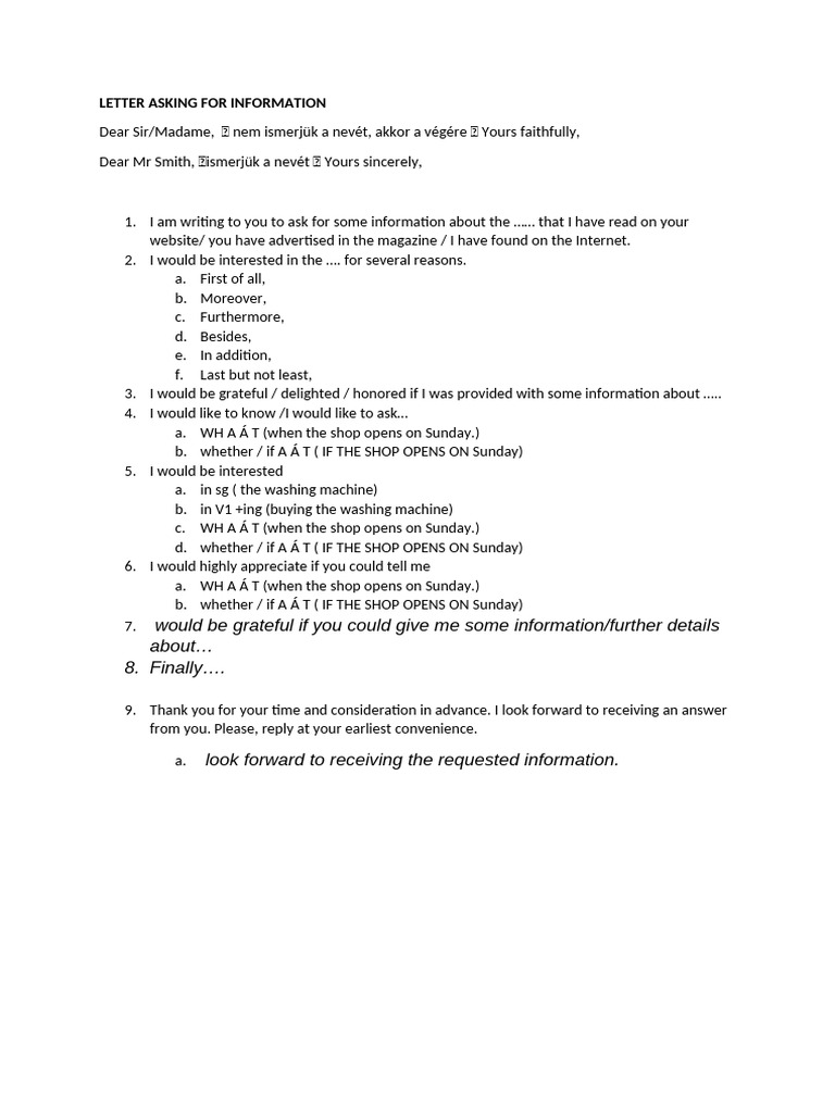 Letter - Asking For Information | PDF