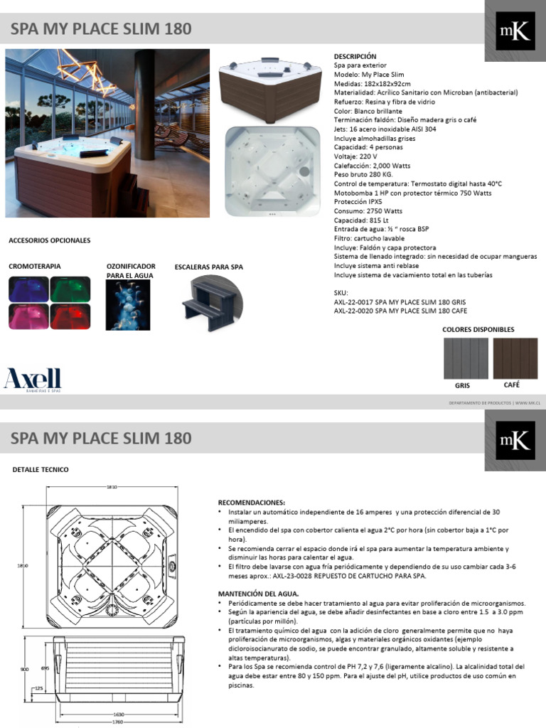 Spa My Place Slim 180 | PDF | Agua | Cloro
