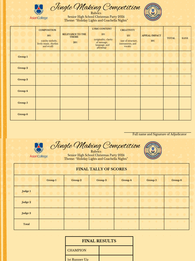 Jingle Making Competition Rubrics | PDF