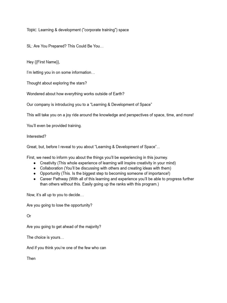 Space Email Template | PDF