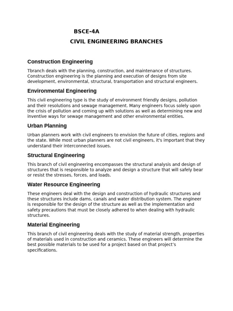 Civil Engineering Branches Overview | PDF
