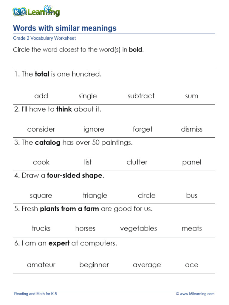 Grade 2 Words Meanings 2 | PDF