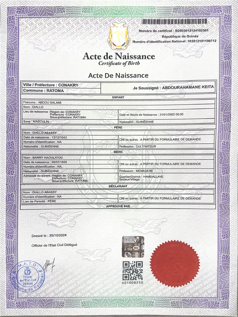 Acte de Naissance | PDF